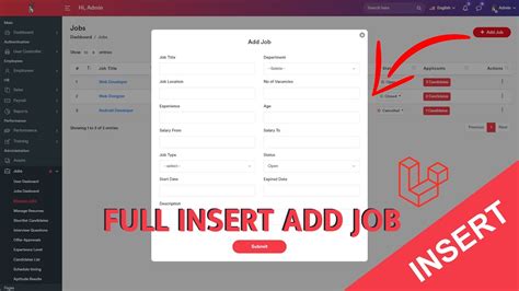Create Full Insert Add Job Laravel 9 Hr System Management Youtube