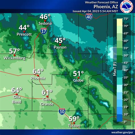 Arizona Map With Weather Temperatures