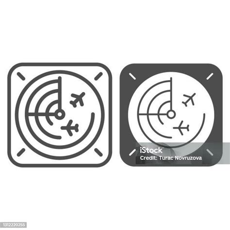 비행기 레이더 라인과 솔리드 아이콘 항공사 개념 흰색 배경에 레이더 모니터 벡터 기호 모바일 개념 및 웹 디자인을위한 레이더 개요 스타일 벡터 그래픽 10에 대한 스톡 벡터