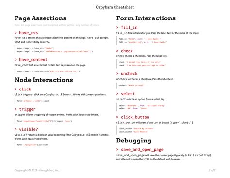 Ruby Capybara Cheat Sheet Download Printable Pdf Templateroller