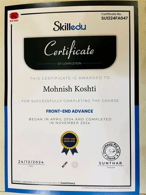 Frontend Webdevelopment Reactjs Javascript Certification… Mohnish Koshti