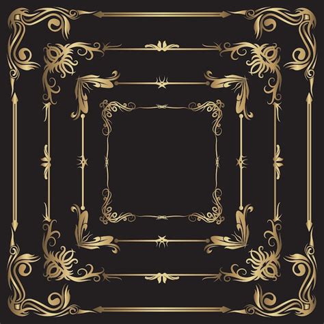 클래식 프레임 골드 테두리 모서리 장식 프리미엄 벡터