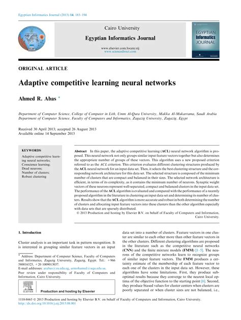(PDF) Adaptive competitive learning neural networks
