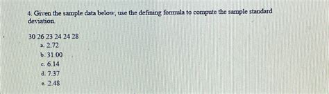 solved given the sample data below use the defining formula