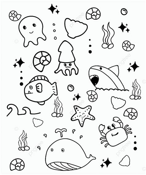낙서 귀여운 해양 생물 그림 귀엽다 선 Png 일러스트 및 벡터 에 대한 무료 다운로드 Pngtree