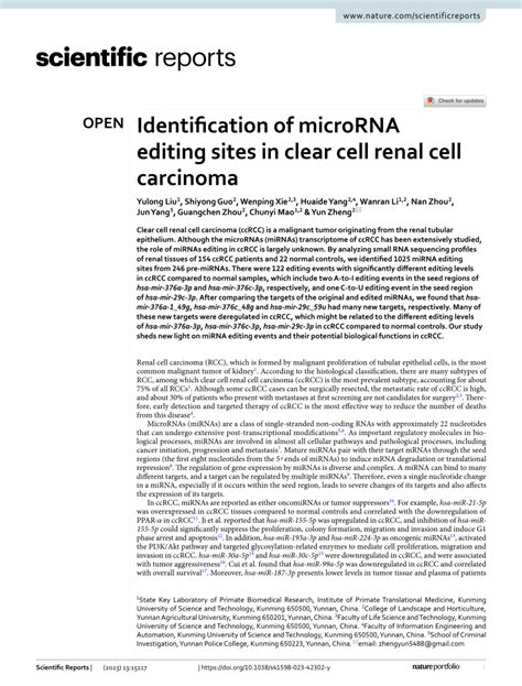 Pdf Identification Of Microrna Editing Sites In Clear Cell Renal Cell