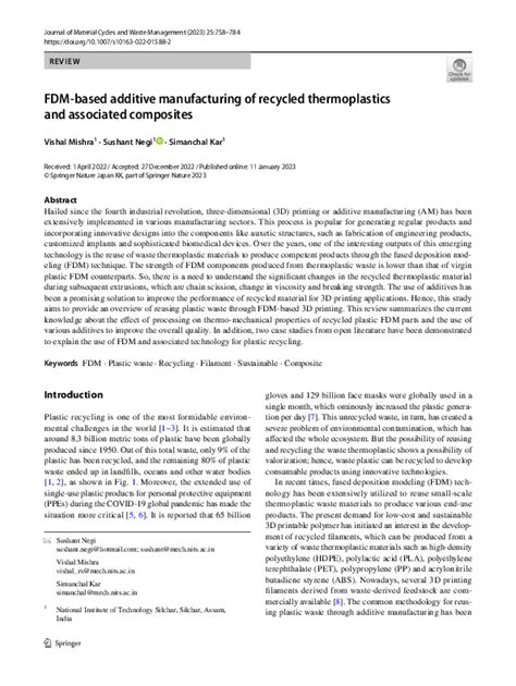Pdf Fdm Based Additive Manufacturing Of Recycled Thermoplastics And