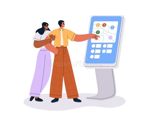 People At Digital Information Screen Stand Searching Info On Map