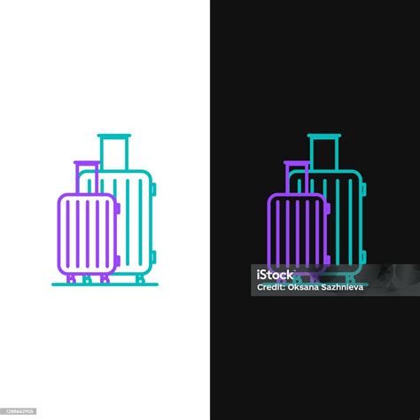 흰색과 검은 색 배경에 고립 된 여행 아이콘에 대한 녹색과 보라색 라인 가방 여행 수하물 표지판 여행 수하물 아이콘 벡터 일러스트레이션 가방에 대한 스톡 벡터 아트 및 기타
