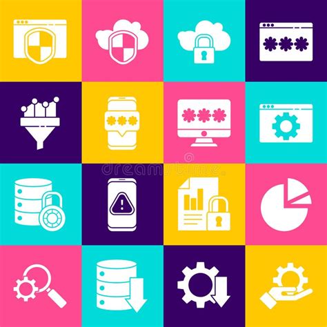 Set Hand Settings Gear Pie Chart Infographic Browser Cloud Computing