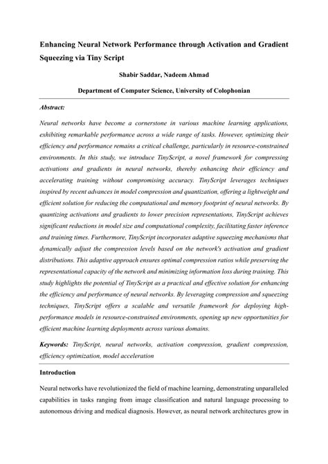 Pdf Enhancing Neural Network Performance Through Activation And Gradient Squeezing Via Tiny Script