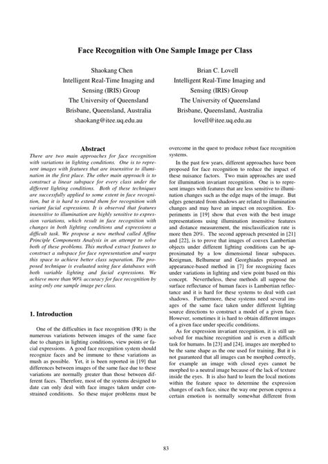 Pdf Face Recognition With One Sample Image Per Class