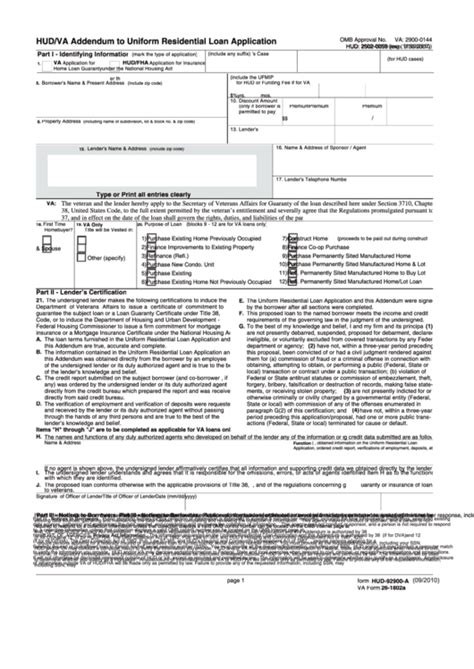 Fillable Form Hud 92900 A Hudva Addendum To Uniform Residential Loan