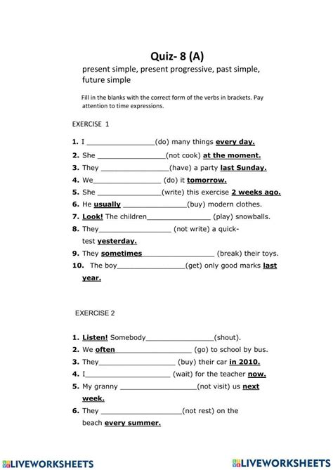Tenses Free Interactive Worksheets 1032303