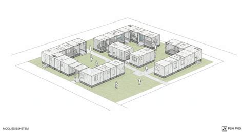 Modular Architecture Layout Featuring Rectangular Buildings Arranged In