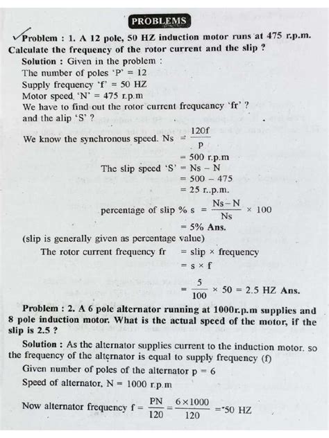 Induction Motor Sample Numericals Pdf