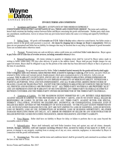 Invoice Terms And Conditions Download Free Pdf Indemnity Legal