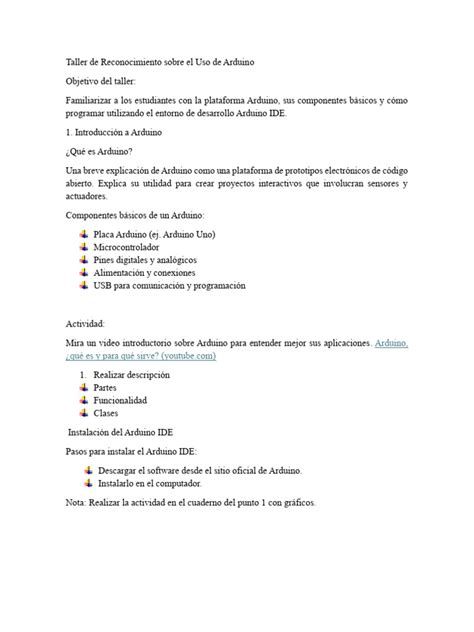 Taller De Reconocimiento Sobre El Uso De Arduino Noveno Pdf