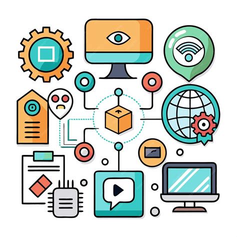 Connected Network Of Computer Icons Including Internet Communication