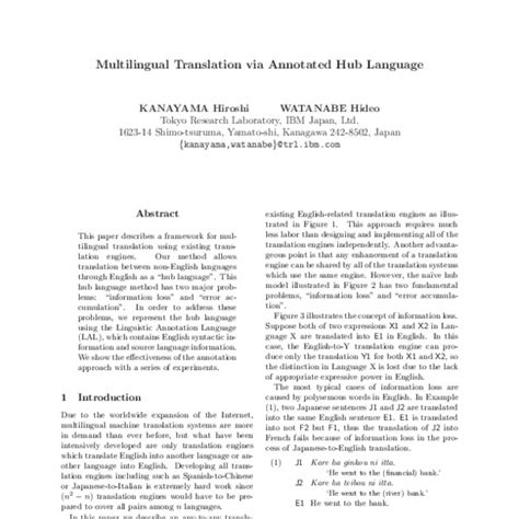 Multilingual Translation Via Annotated Hub Language Acl Anthology