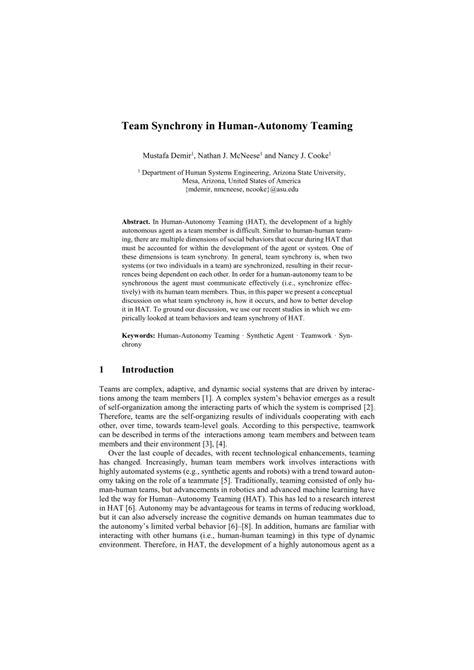 Pdf Team Synchrony In Human Autonomy Teaming