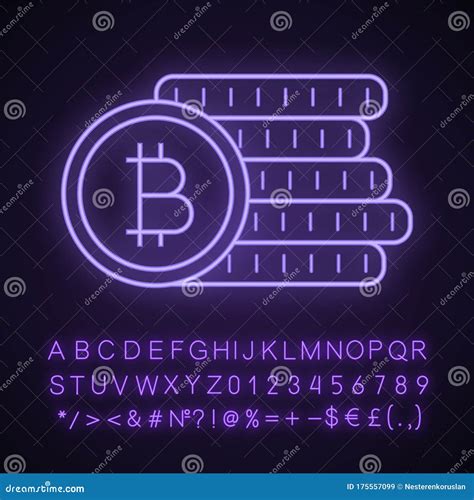 Bitcoin Coins Stack Neon Light Icon Stock Vector Illustration Of Color Crypto 175557099