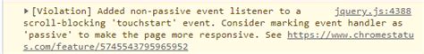 Violation Added Non Passive Event Listener To A Scroll Blocking Touchstart Event Consider