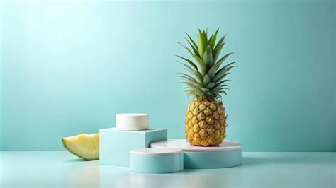 Minimal Scene White Empty Podium White Geometries And Fresh Pineapple