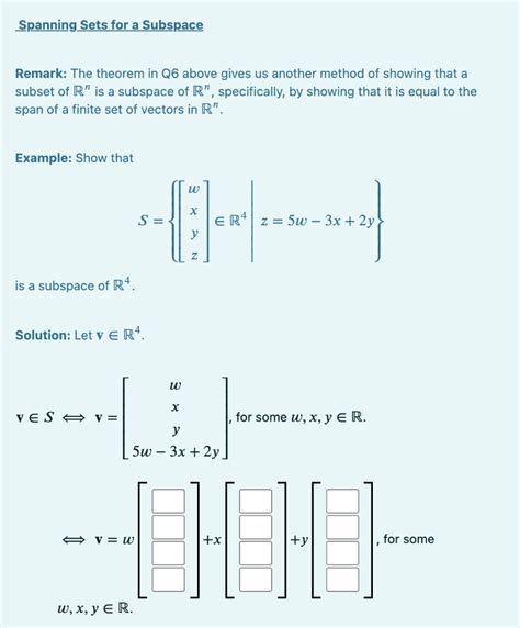 solved spanning sets for a subspace remark the theorem in