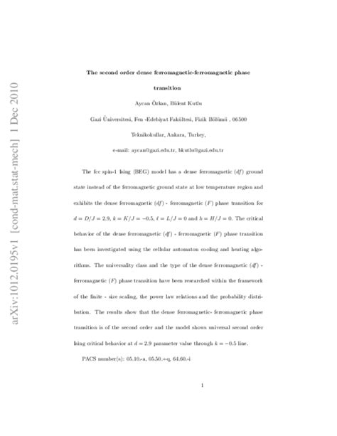 Pdf The Second Order Dense Ferromagnetic Ferromagnetic Phase Transition