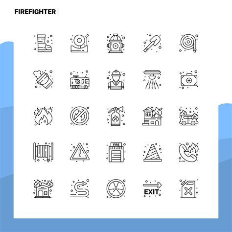 Set of Firefighter Line Icon set 25 Icons Vector Minimalism Style Design Black Icons Set Linear ...