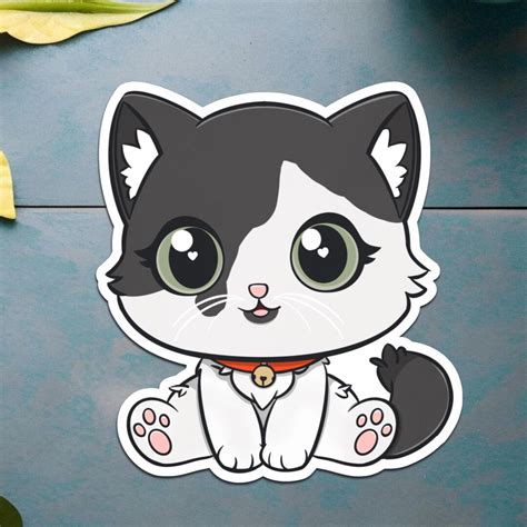 Tuxedo Cat Sticker Adorable Kawaii Cat Design Etsy