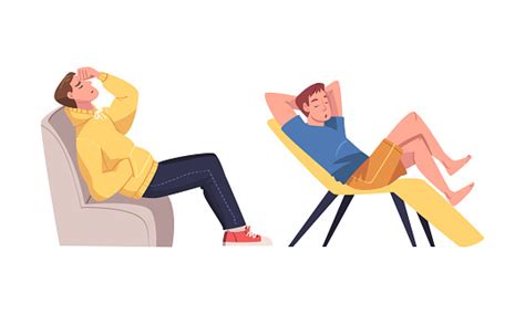 피곤한 졸린 사람들의 집합입니다 안락 의자에 앉아 지친 젊은 남자 만화 벡터 일러스트 레이 션 걱정하는에 대한 스톡 벡터 아트