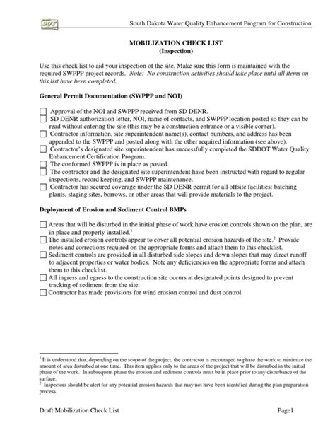 Mobilization Checklist Pdf Erosion Waste Management