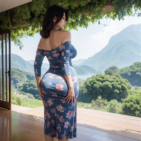 1 아름다운 성숙한 소녀 밀프 뒤에서 섹시한 곡선미가 있는 타이트 니트 드레스 엉덩이 부딪히기 Seaart Ai