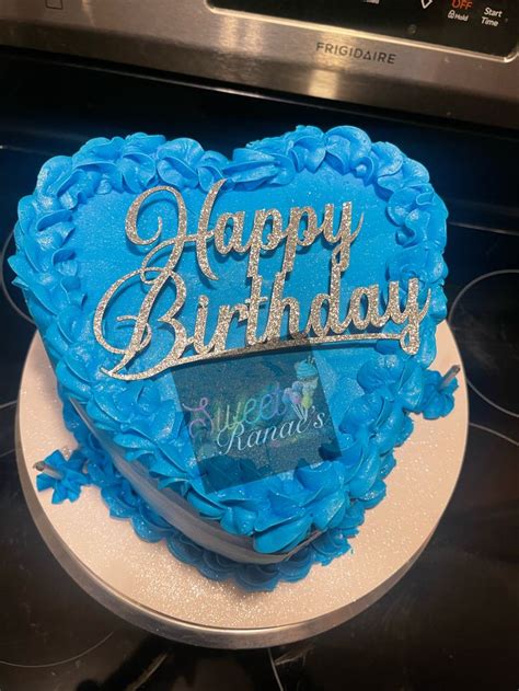 Blue Heart Shaped Birthday Cake