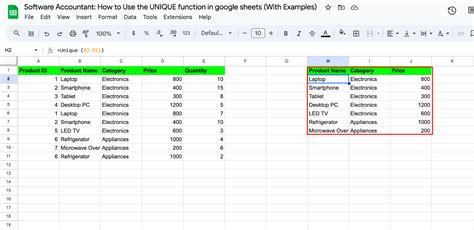 How To Use The UNIQUE Function In Google Sheets With Examples