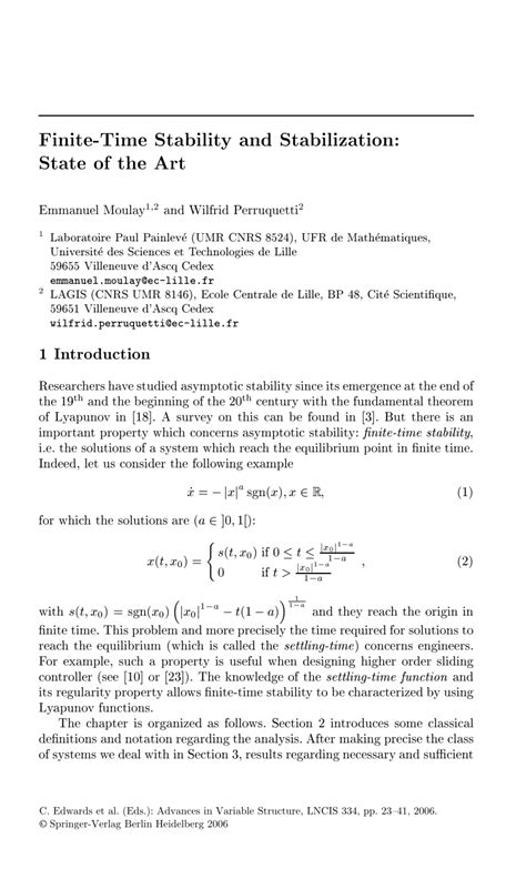 PDF Finite Time Stability And Stabilization State Of The Art