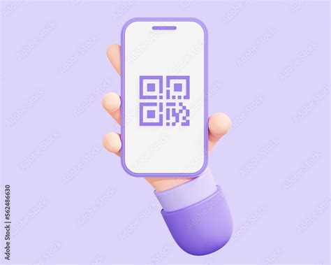 D QR Code On Mobile Phone Screen Hand Holding Smartphone With Scan Scanner App For Payment