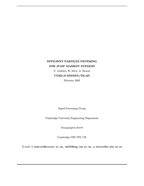 Pdf Efficient Particle Filtering For Jump Markov Systems Application