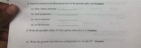 Solved 8 Name An Element In The Third Period Row Of The Chegg Com