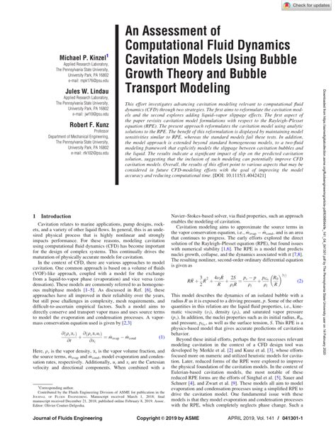 pdf an assessment of cfd cavitation models using bubble growth theory