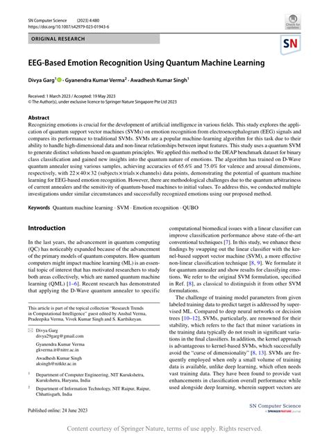 EEG Based Emotion Recognition Using Quantum Machine Learning Request PDF