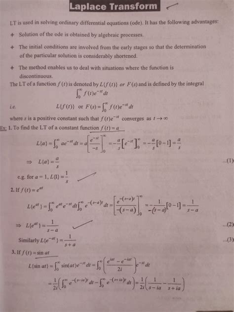 Solution Laplace Transform And Properties Of Laplace Transform And Solutions Of Differential