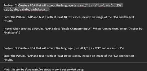 Solved Problem 2 Create A Pda That Will Accept The Language