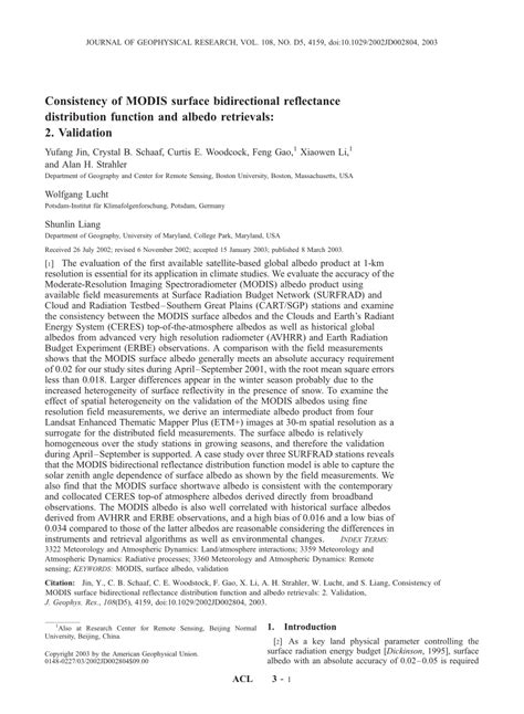 Pdf Consistency Of Modis Surface Bidirectional Reflectance
