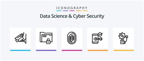 Data Science And Cyber Security Line 5 Icon Pack Including Encryption Data Scanner