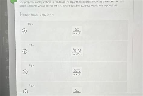 Use Properties Of Logarithms To Condense The