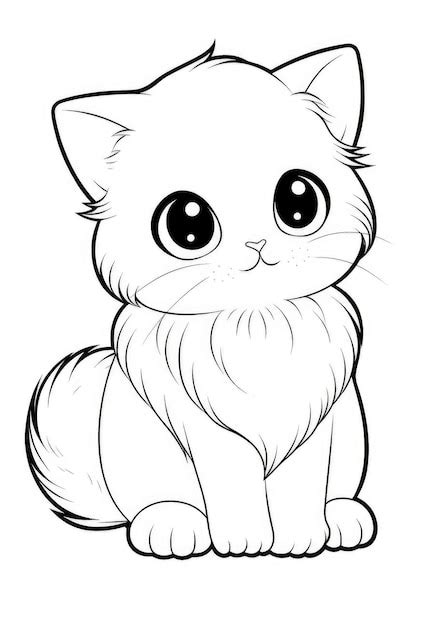 Premium Photo Cute Kitten Coloring Page On A4 Paper