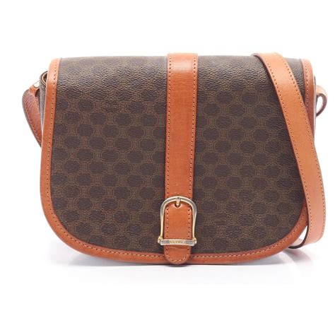 Céline Celine Macadam Pvc Coated Canvas Shoulder Bag Brown Cloth Ref